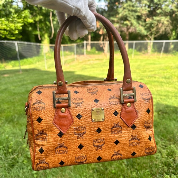 MCM | Bags | Mcm Germany Boston Speedy 25 Style Twoway Visetos Cognac ...